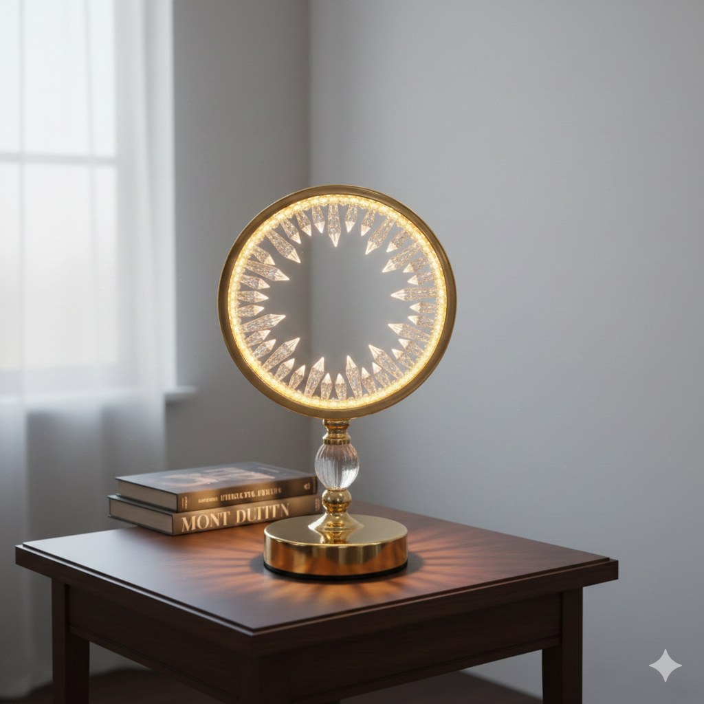 Luxury Crystal Halo LED Table Lamp, Golden Base Modern Decorative Ligh ...