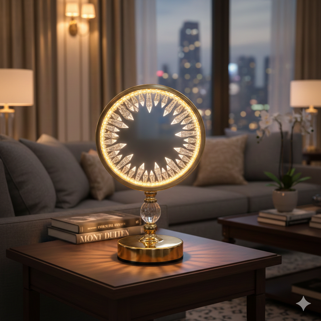 Luxury Crystal Halo LED Table Lamp, Golden Base Modern Decorative Ligh ...