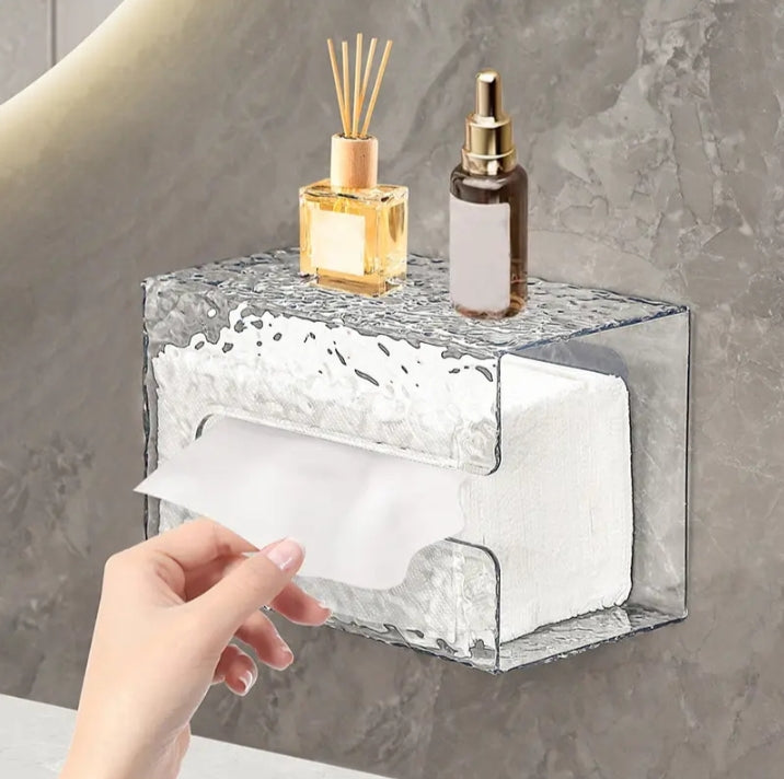 Wall Mounted Transparent Tissue Box, Glacier Pattern Plastic Toilet Pa ...