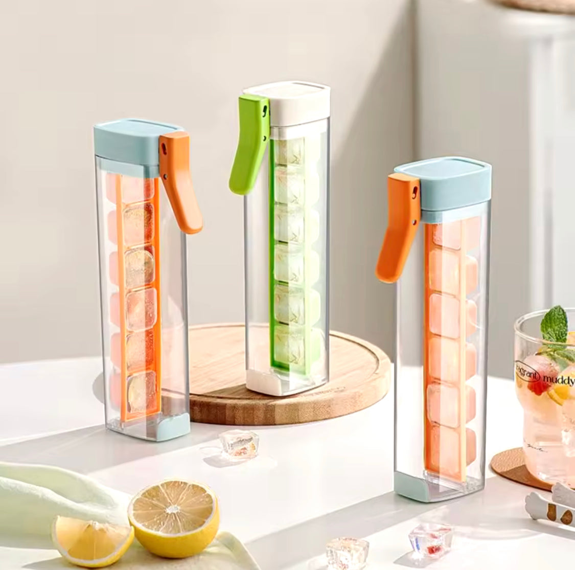 6 Compartment Press Type Ice Cube Mold, Square Ice Cube Mold With Bins ...