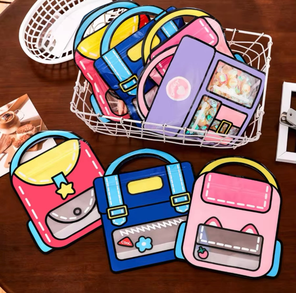 Set Of 4 Zip Lock Bag, Kids School Bag Shape Packing Bag, Cartoon Cand ...
