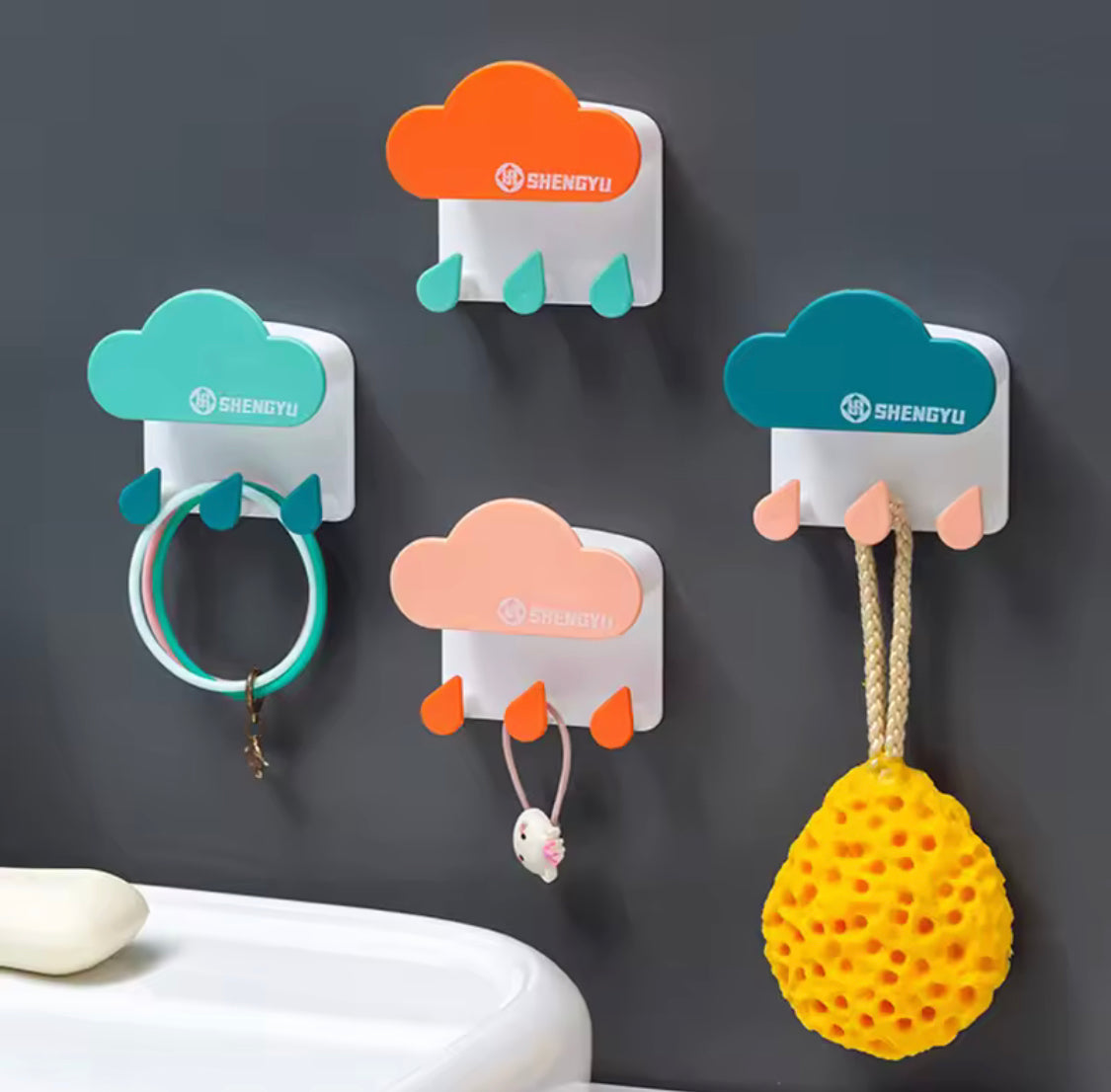 Cloud Water Drop Hook, Cloud Shaped Key Holder, Traceless Adhesive Hoo ...