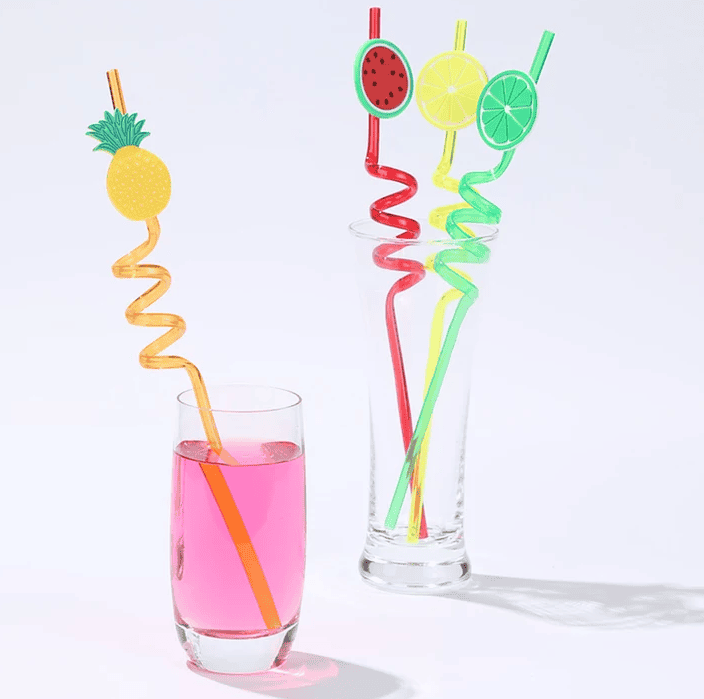 Pack Of 4 Fruity Straws, Silly Crazy Loop Fruity Straw, Flamingo Fruit ...
